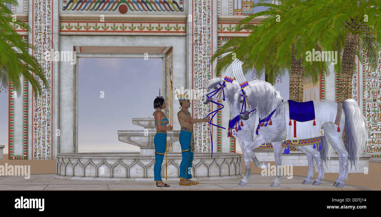 An Egyptian Pharaoh takes pleasure in his Arabian horses in the ...