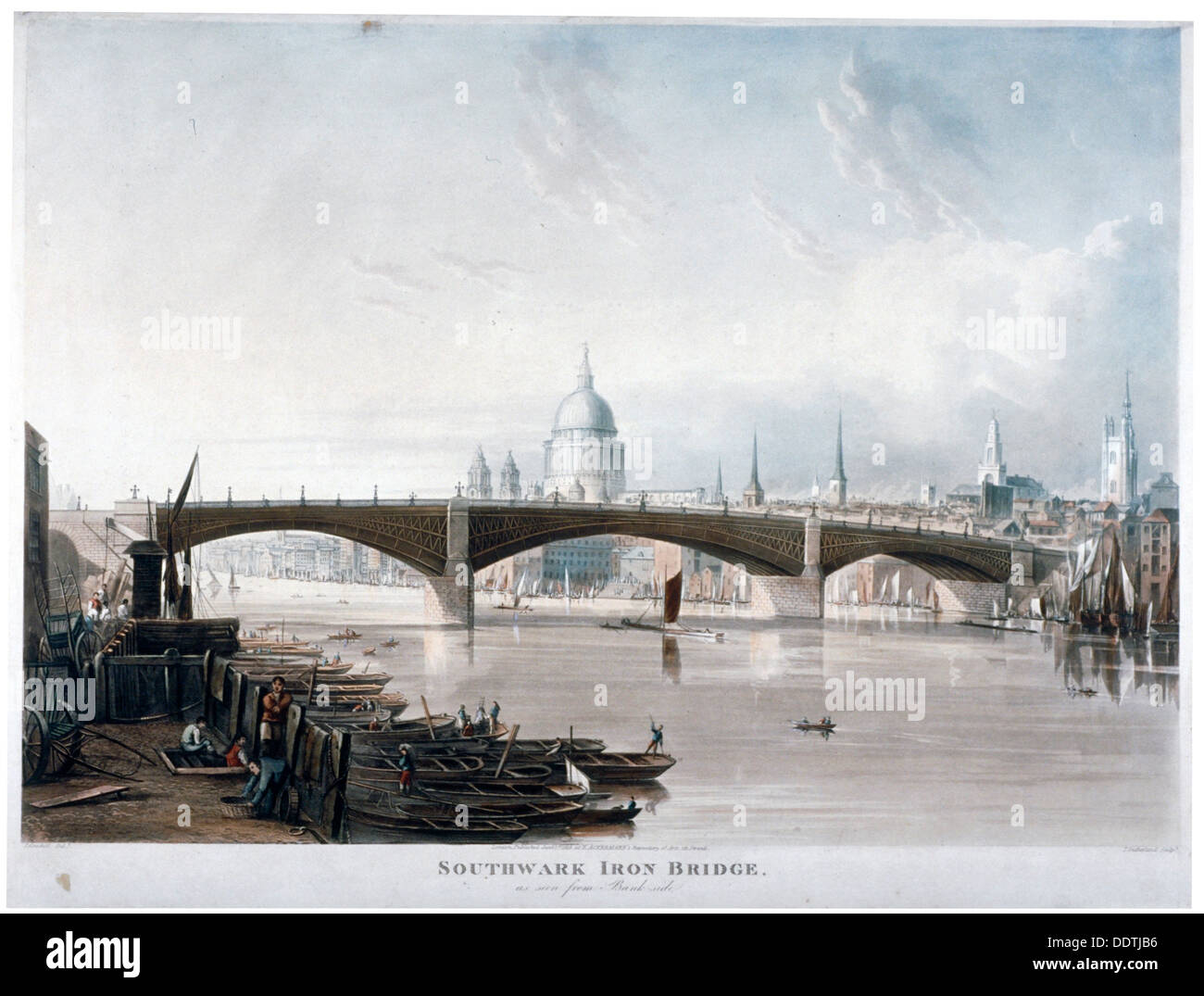 View of 'Southwark Iron Bridge' from Bankside, London, 1819. Artist ...