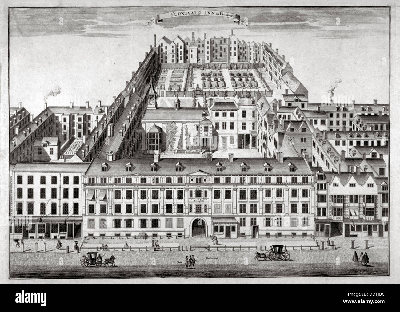 Bird's-eye view of Furnival's Inn, Holborn, City of London, c1750 ...