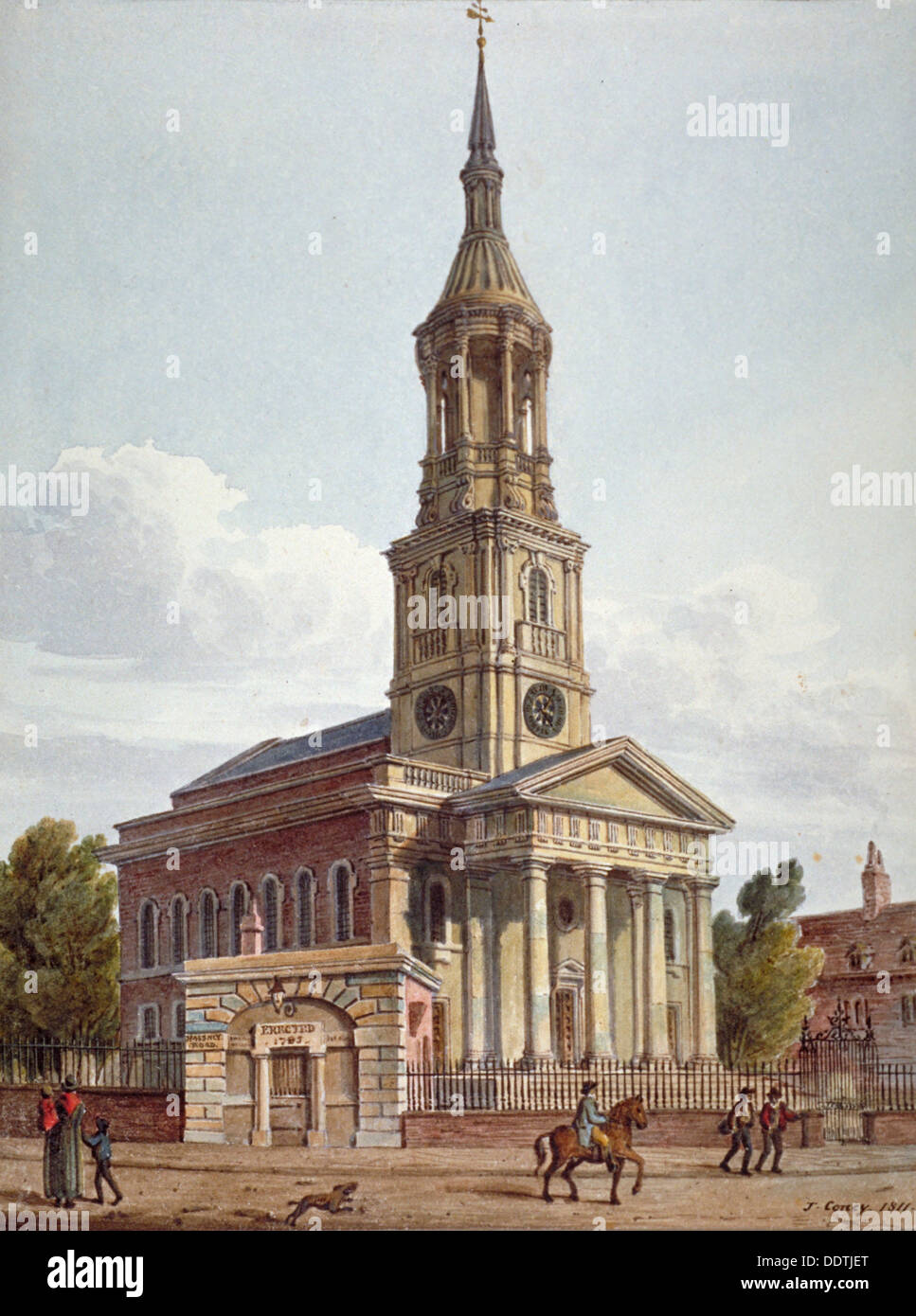 St Leonard's Church, Shoreditch, London, 1811. Artist: John Coney Stock ...