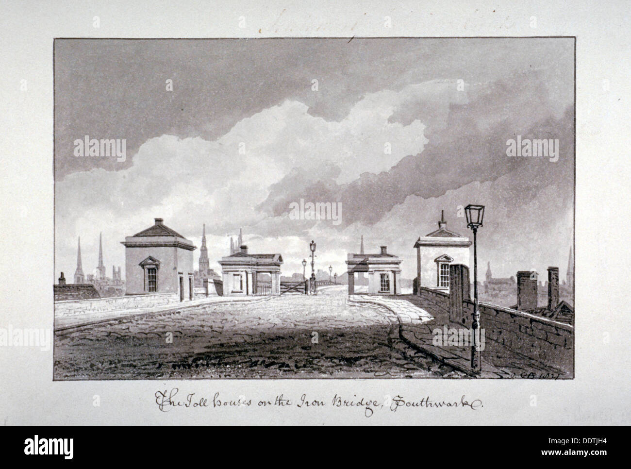 Toll houses on Southwark Bridge, London, 1827. Artist: John Chessell ...
