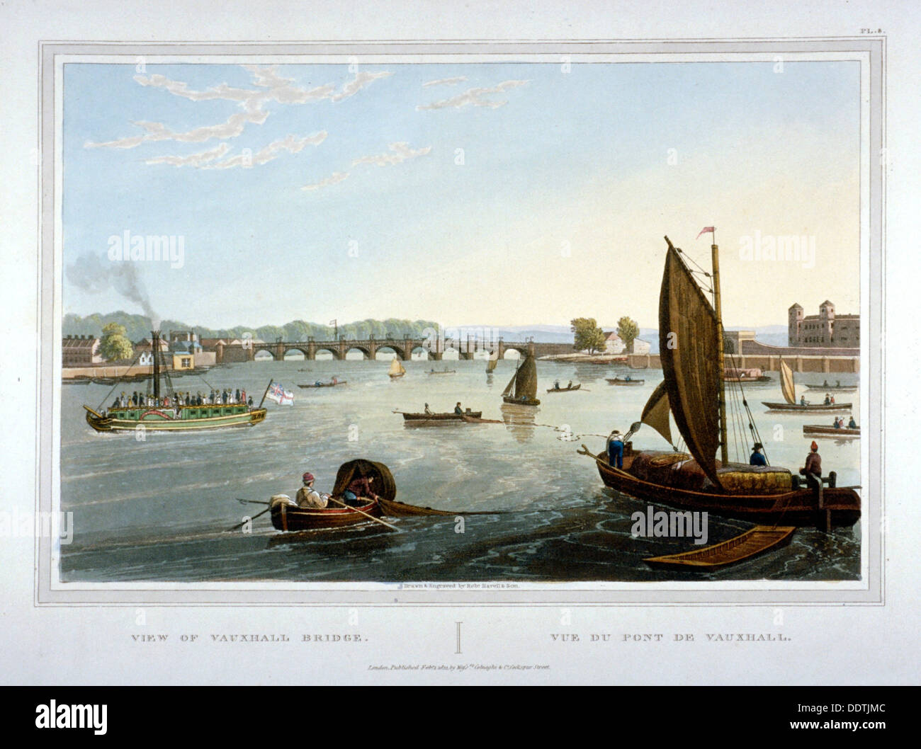 Water craft on the River Thames with Vauxhall Bridge in the distance ...