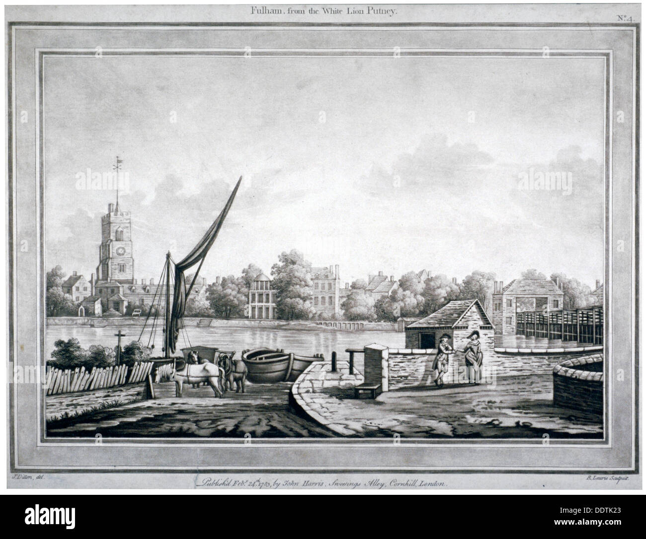 View of Fulham from the White Lion Inn, Putney, London, 1783. Artist ...