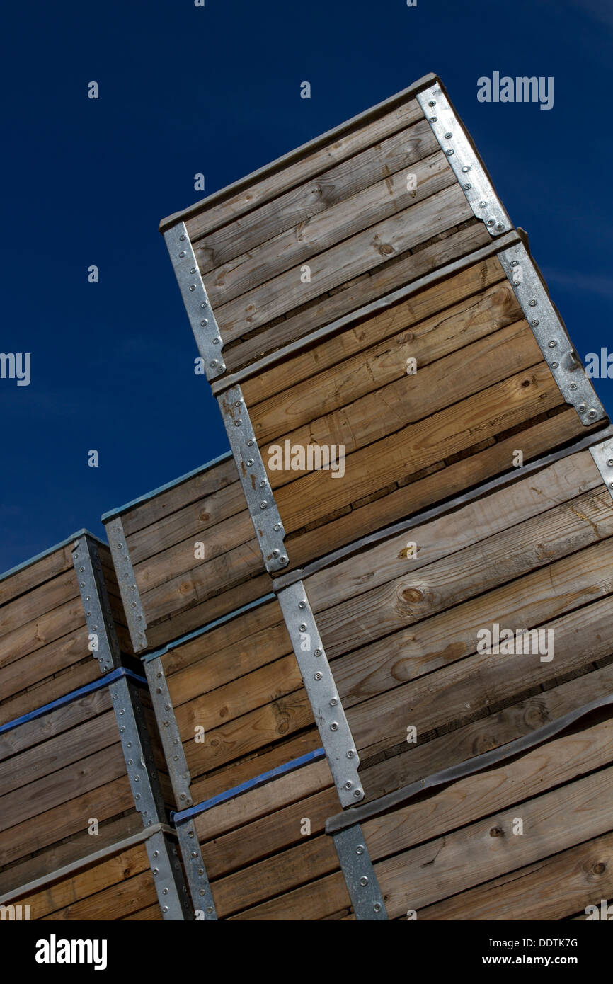 Stacked crates at a winery Stock Photo - Alamy