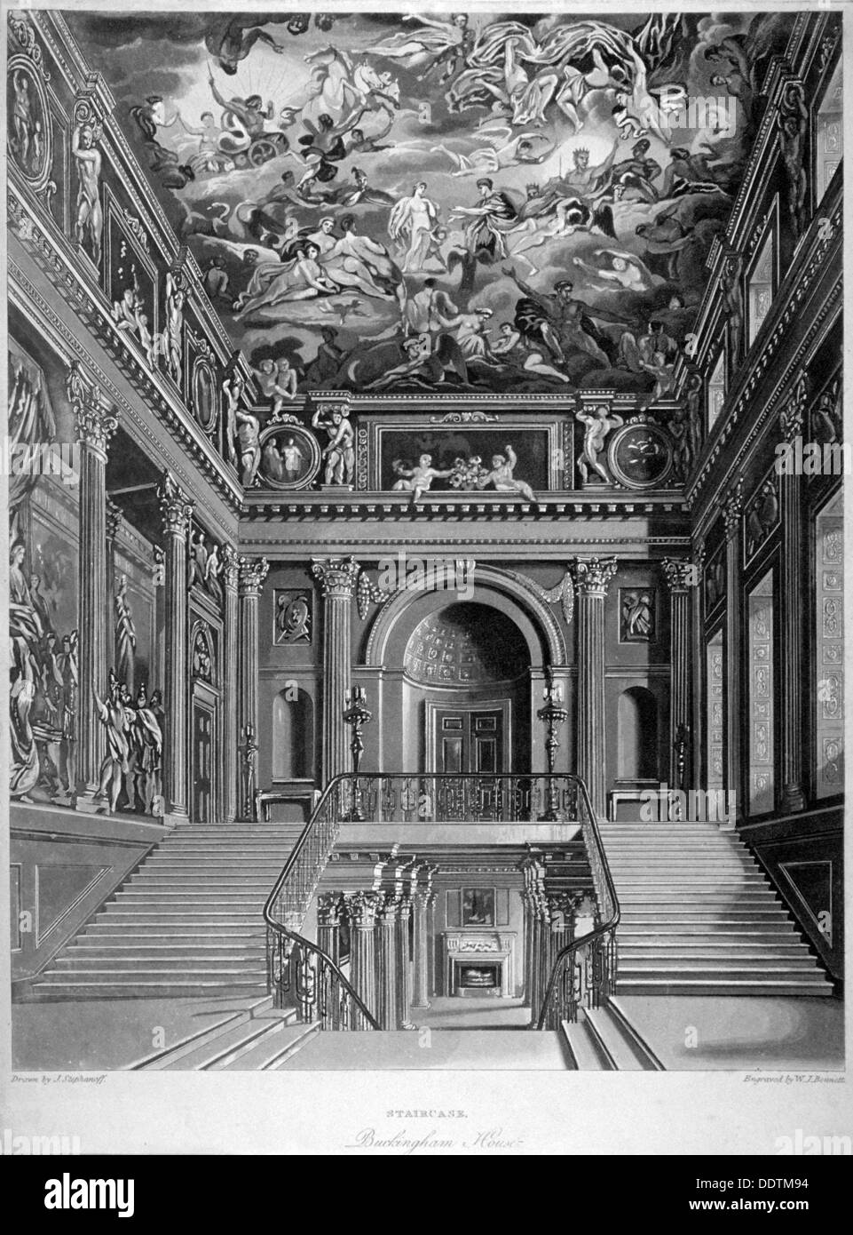 View of a staircase in Buckingham House, Westminster, London, 1819 ...