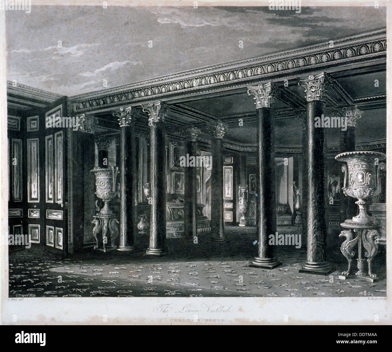 Interior view of the lower vestibule in Carlton House, Westminster ...