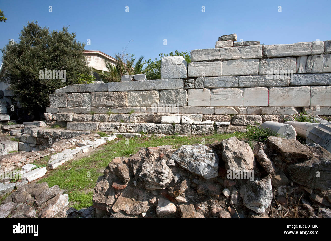 A Roman fortification wall in the Greek Agora of Athens, Greece. Artist ...
