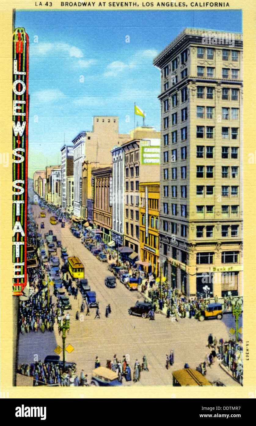 Broadway at 7th Street, Los Angeles, California, USA, 1931. Artist ...