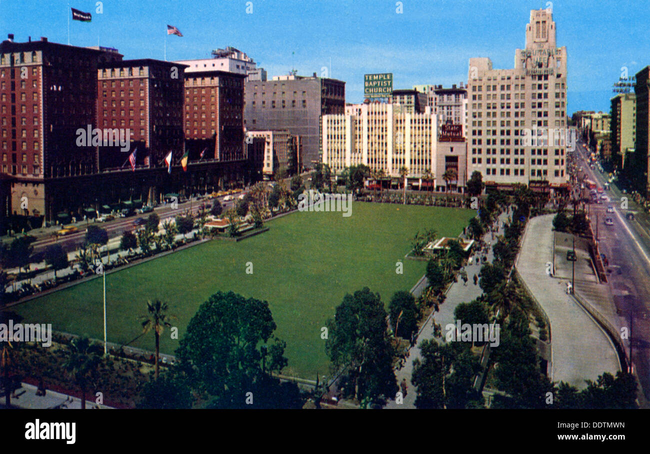 Pershing Square showing the Biltmore Hotel, Los Angeles, California ...