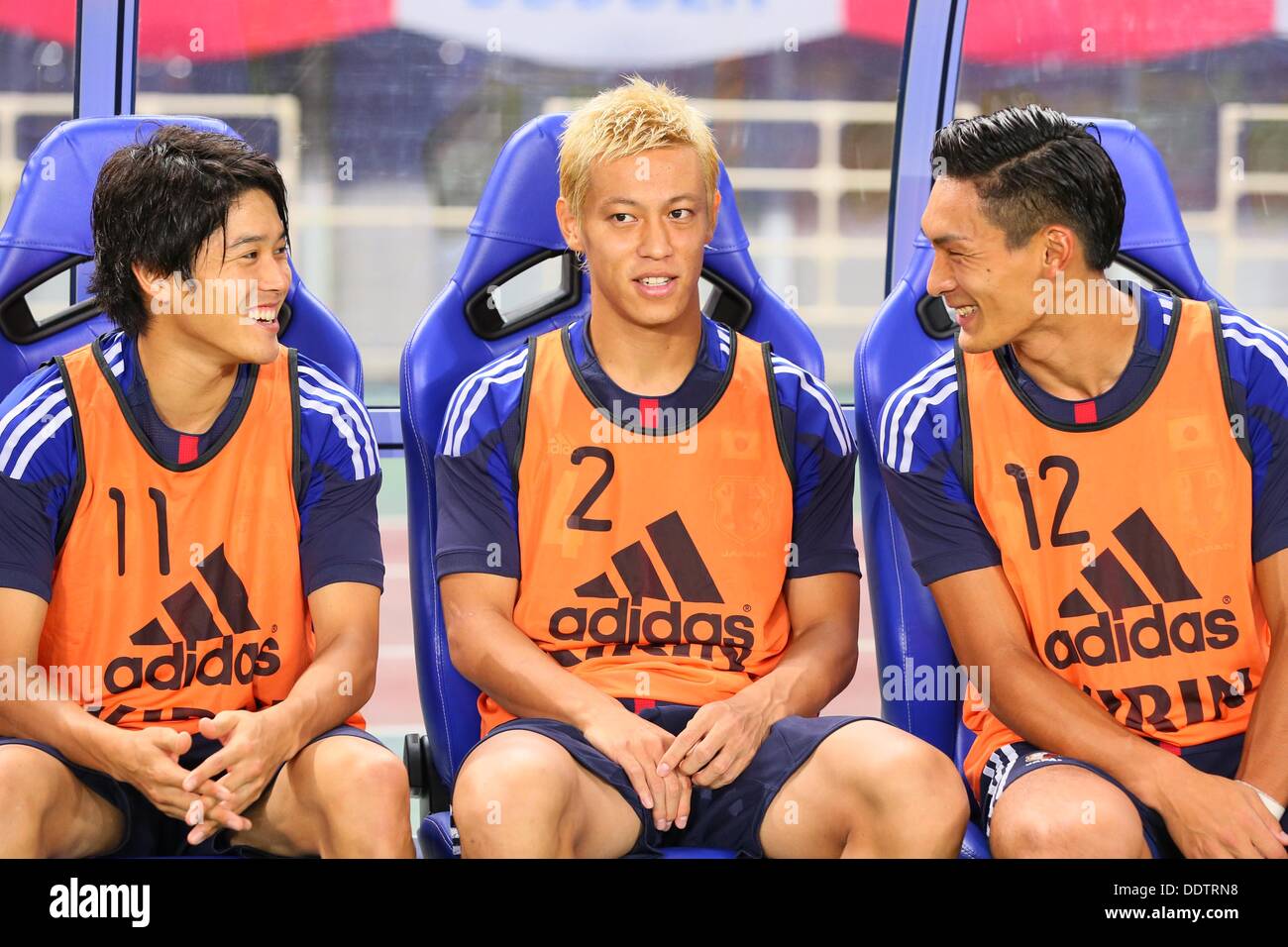 Osaka, Japan. 6th September 2013. (L-R) Atsuto Uchida, Keisuke Honda, Tomoaki Makino (JPN ...