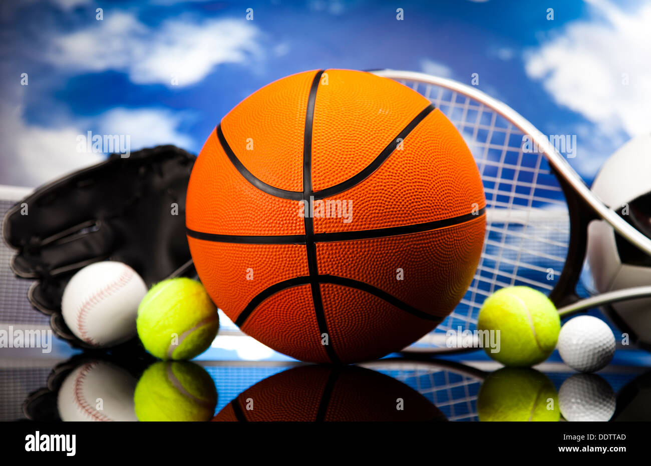 Four Sports, a lot of balls and stuff Stock Photo - Alamy