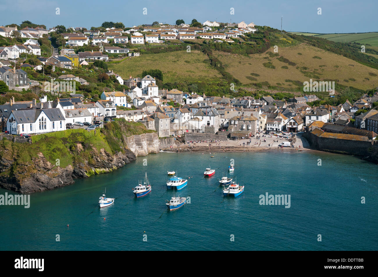 Great Britain, England, North Cornwall, Port Isaac, harbour, fishing ...