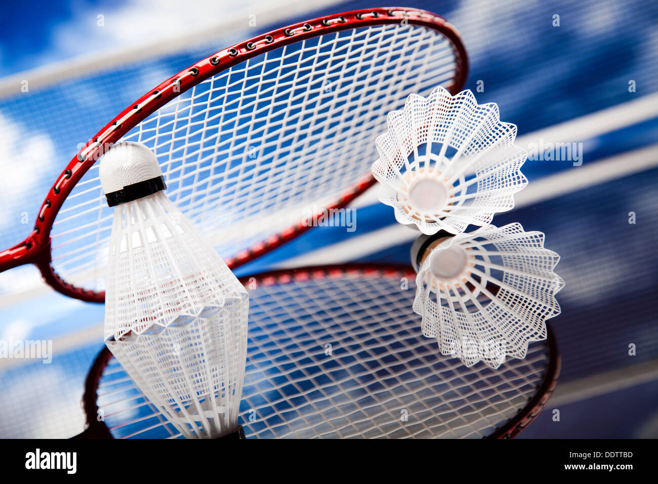 Shuttlecock on badminton racket Stock Photo - Alamy