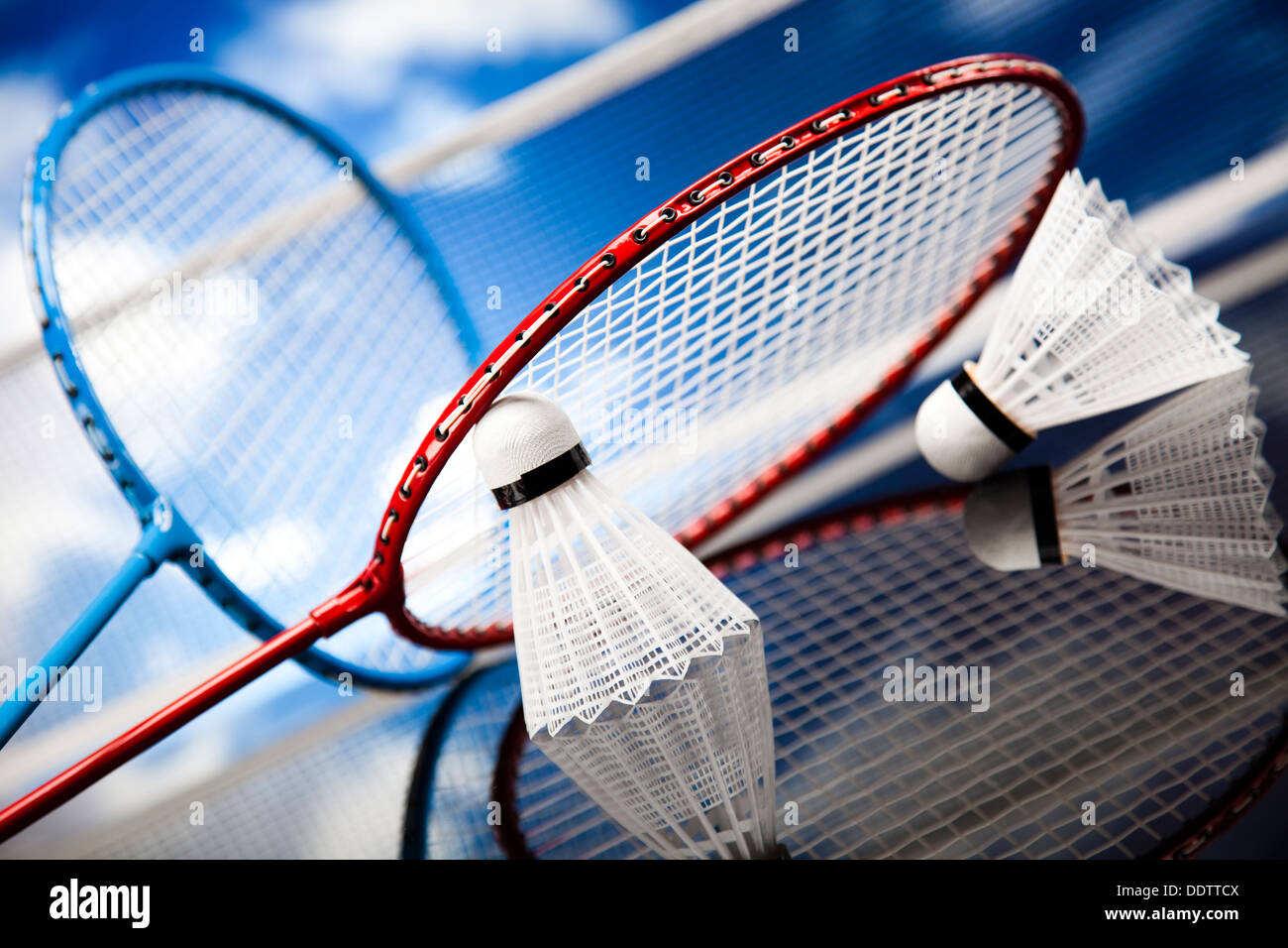 Shuttlecock on badminton racket Stock Photo - Alamy