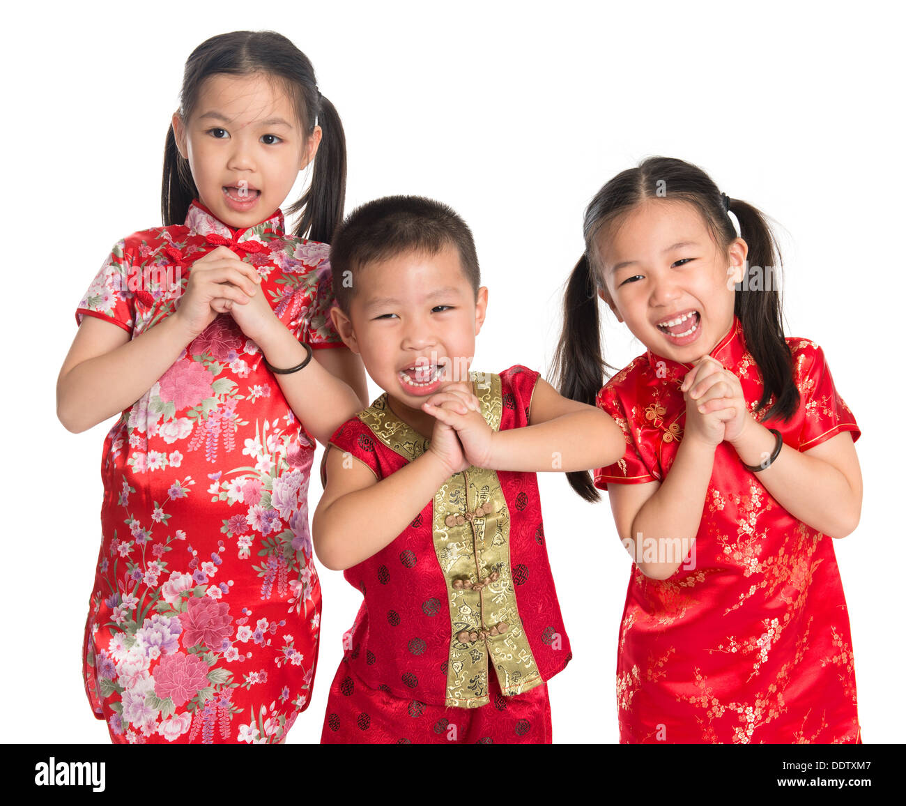 Little oriental children wishing you a happy Chinese New Year, with ...