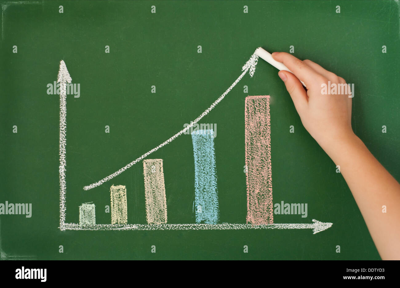 chalkboard with hand and trend chart Stock Photo - Alamy