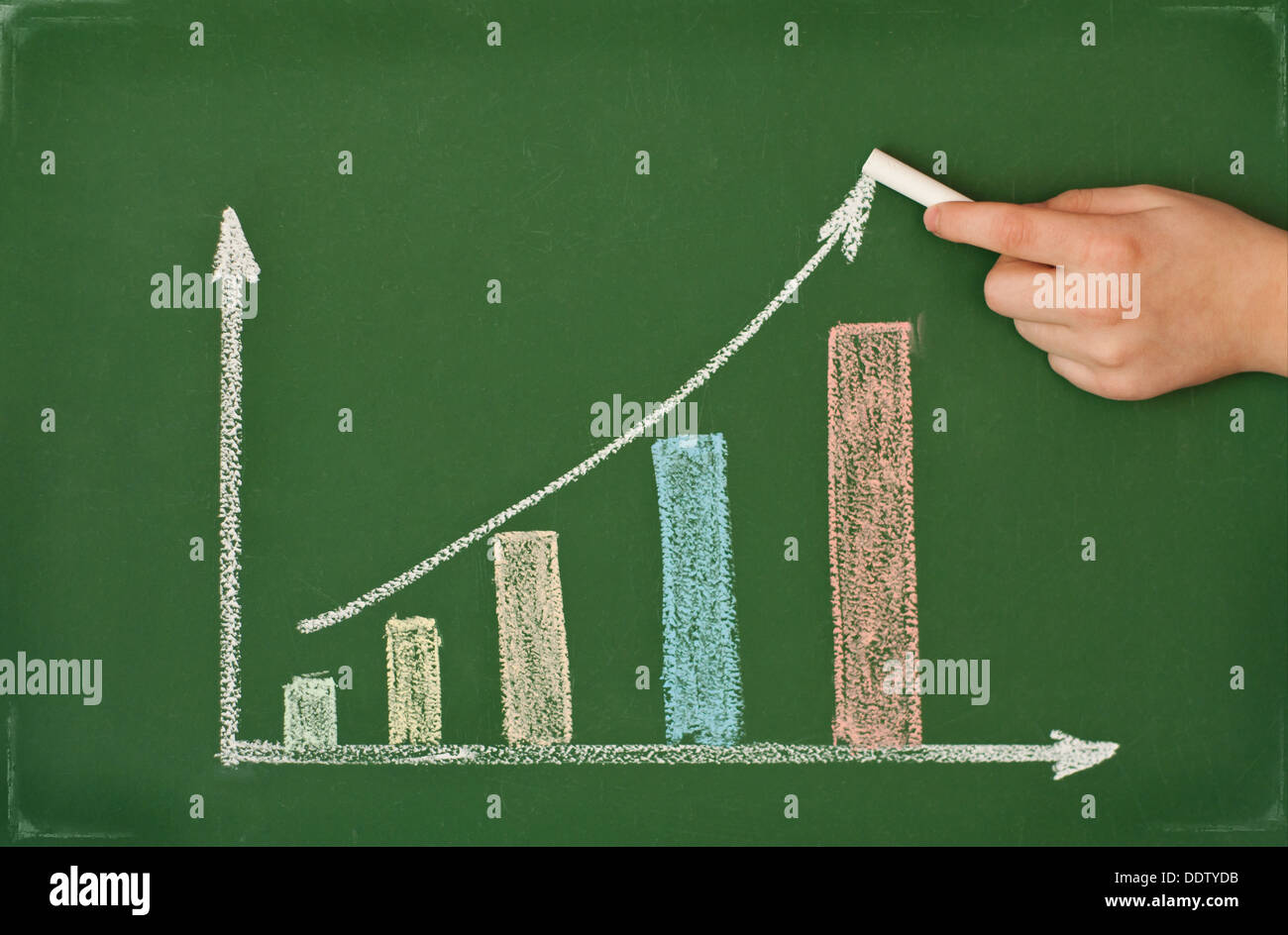 chalkboard with hand and trend chart Stock Photo - Alamy