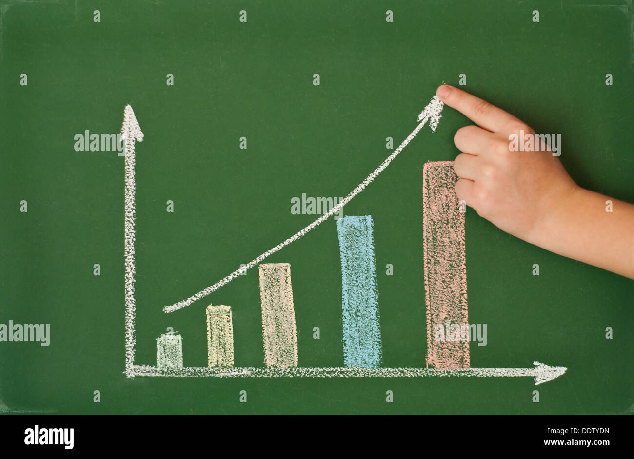 chalkboard with hand and trend chart Stock Photo - Alamy