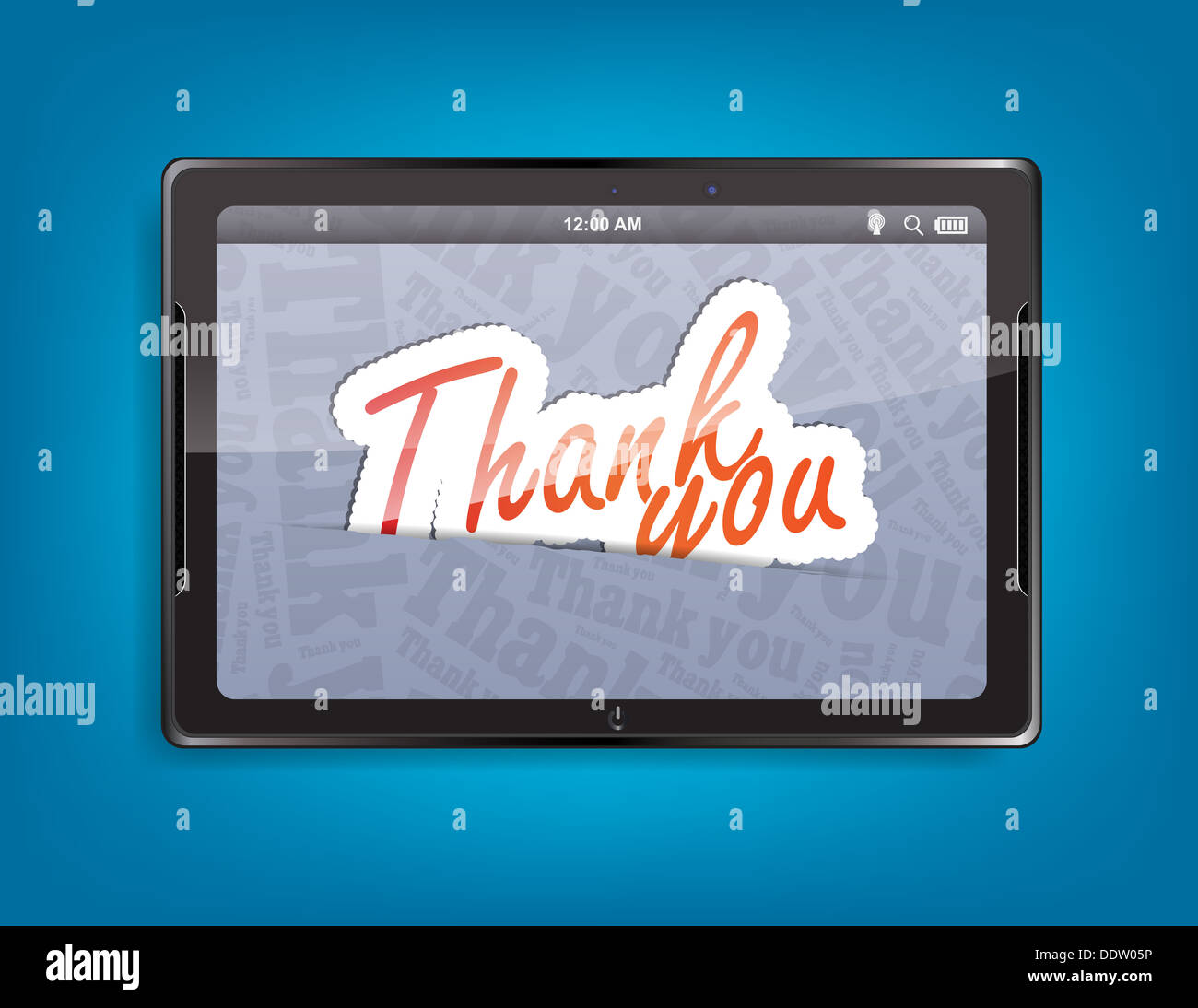 Tablet computer with the message "Thank you" on a blue background Stock ...