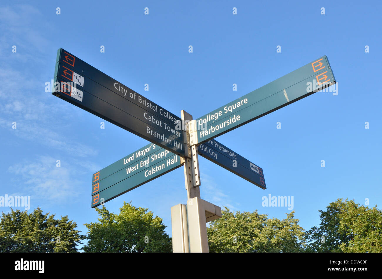 Four way sign post in College Green Bristol England UK Stock Photo - Alamy
