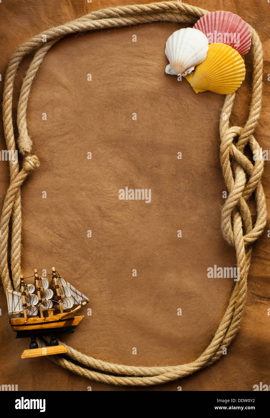 Aged Rope and ship on the old paper background Stock Photo - Alamy