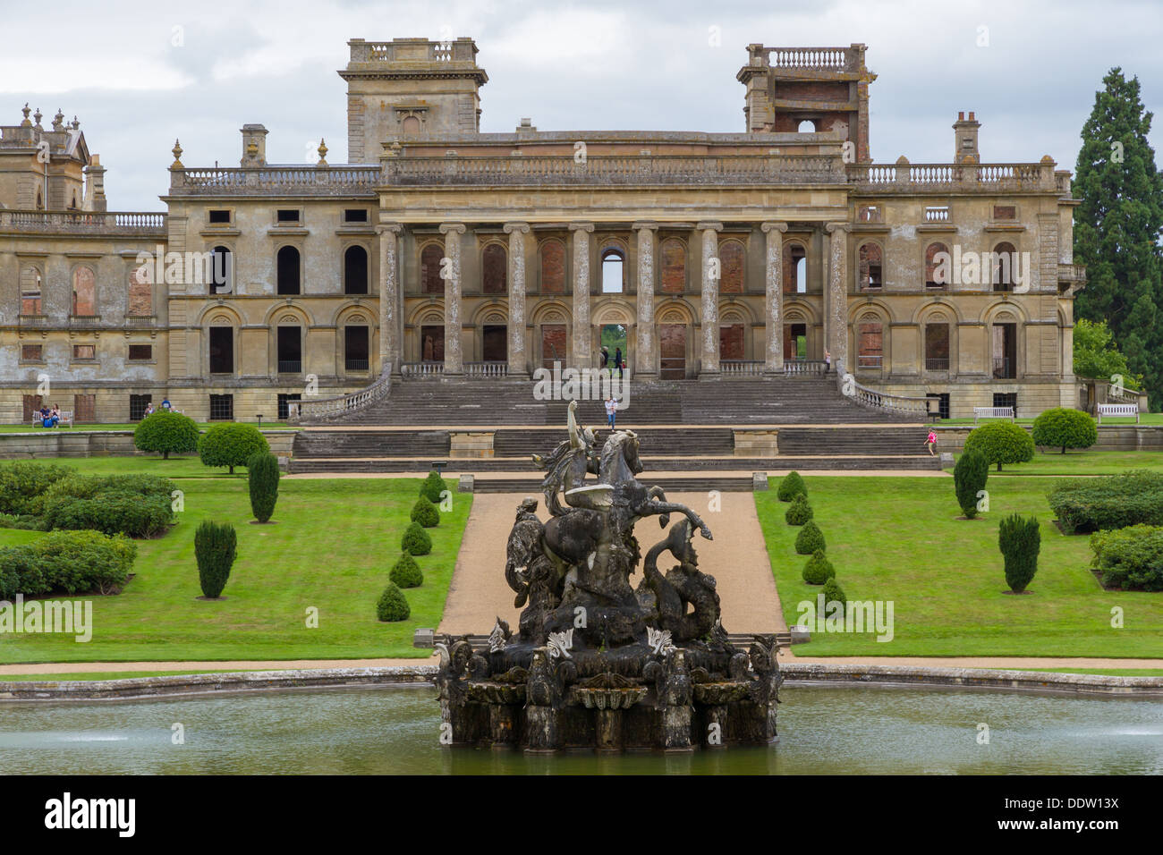 The ruins of Witley Court mansion and gardens with the Perseus and ...
