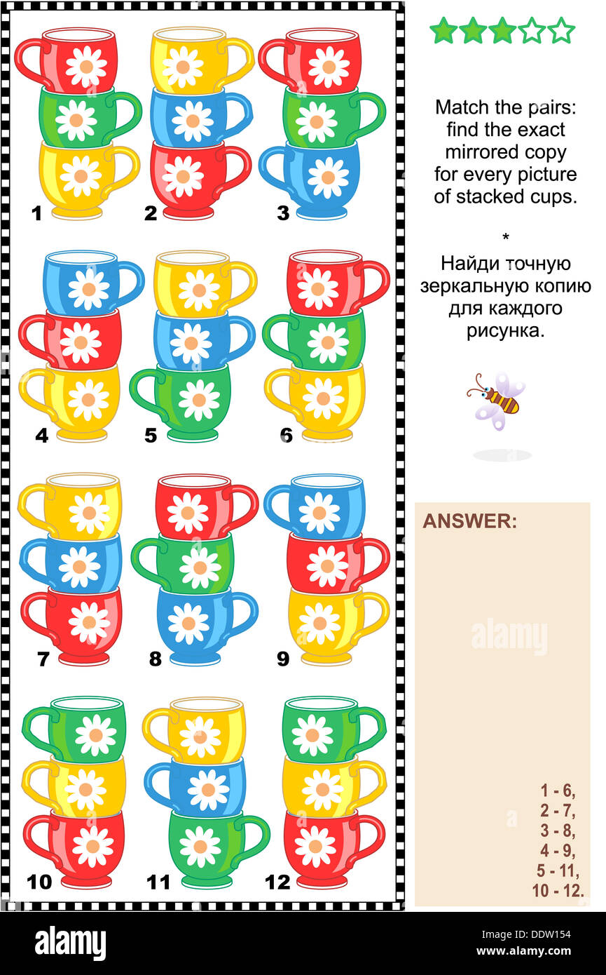 Visual puzzle: Match the pairs - find the exact mirrored copy for every ...