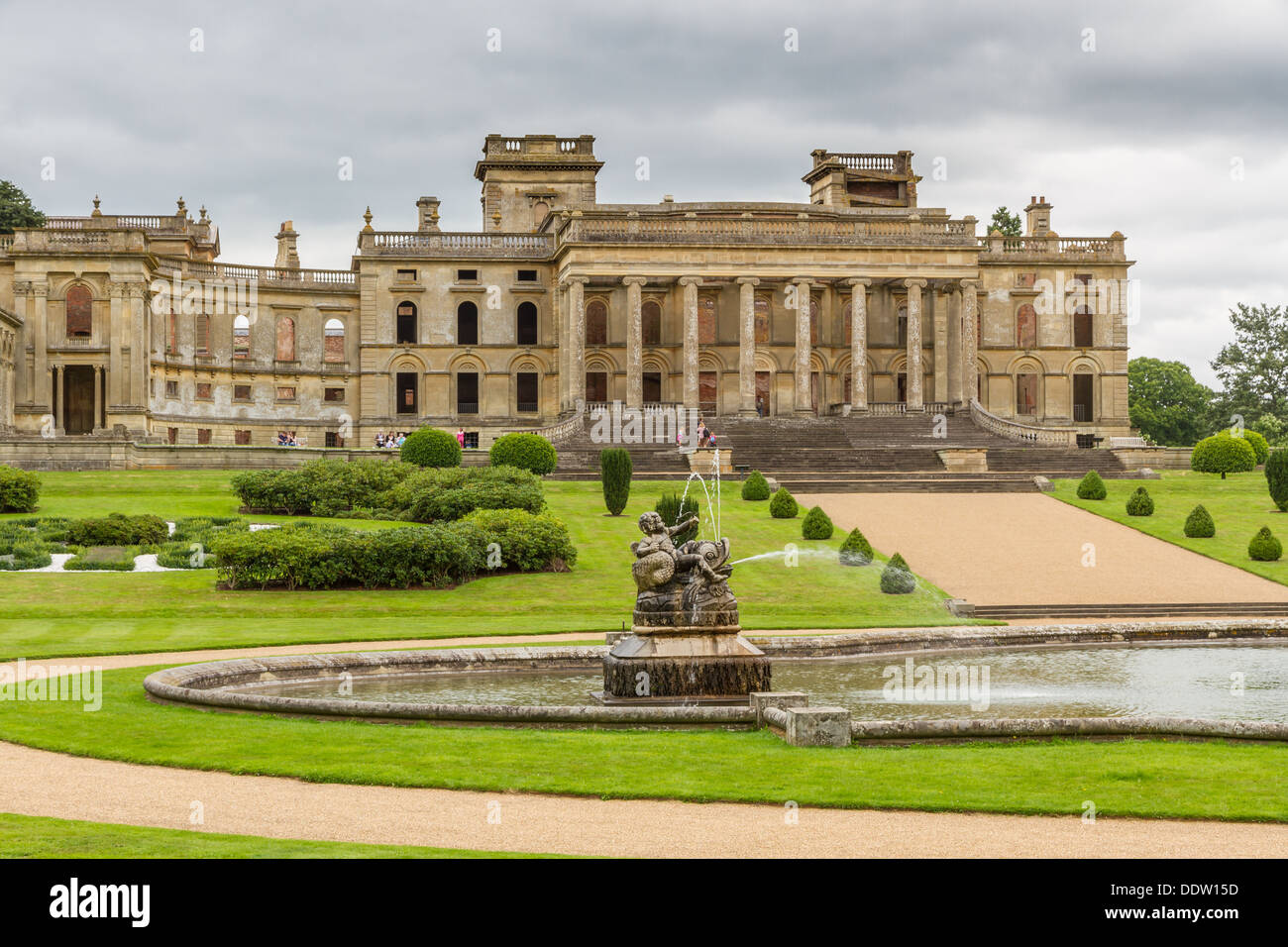 The ruins of Witley Court mansion and gardens with the Perseus and ...