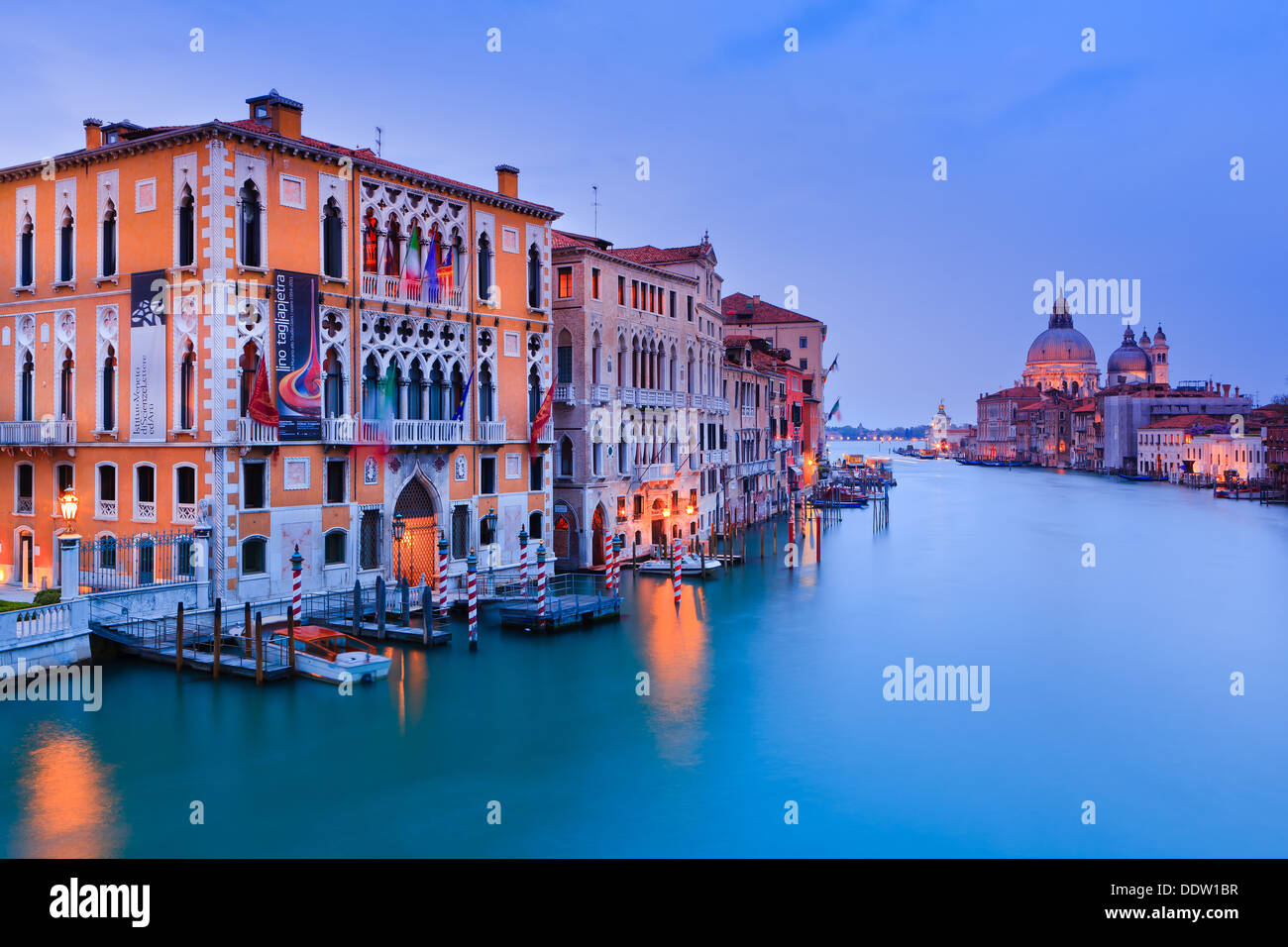 Sunset in Venice from the Accademia Bridge with the view on the Grand ...