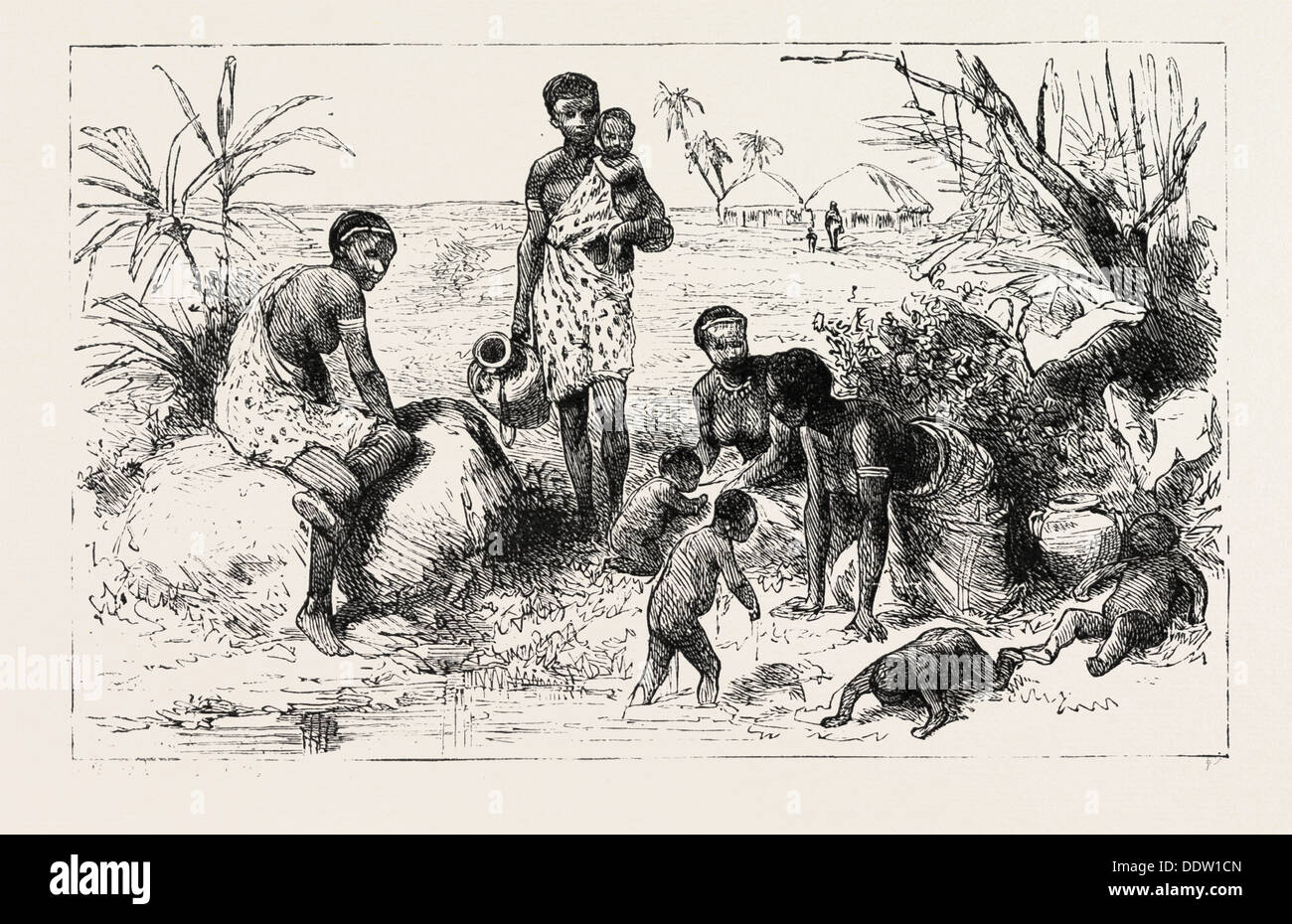 SHE LIVED BY AN ABYSSINIAN RIVER, engraving 1884, SLAVE TRADE, SLAVE ...