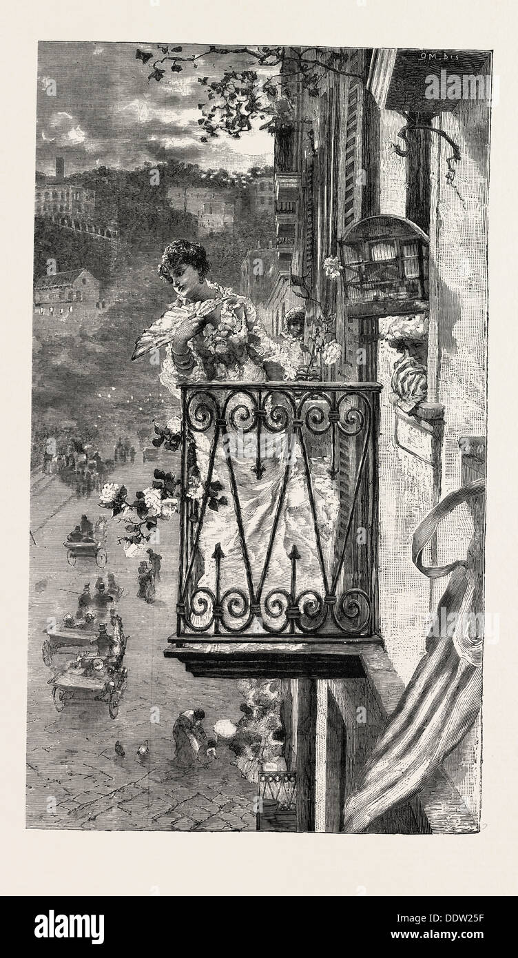 ON THE BALCONY AT NAPLES, ITALY, ENGRAVING 1882 Stock Photo - Alamy