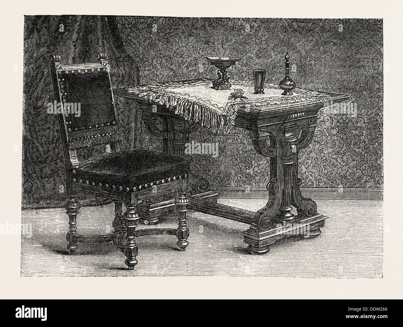 Chair and Table for Breakfast Room, FURNITURE, ENGRAVING 1882 Stock ...