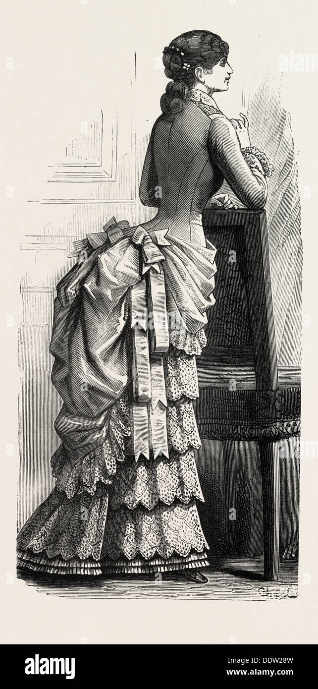YOUNG LADY'S DEMI-TOILETTE Back, FASHION, ENGRAVING 1882 Stock Photo ...