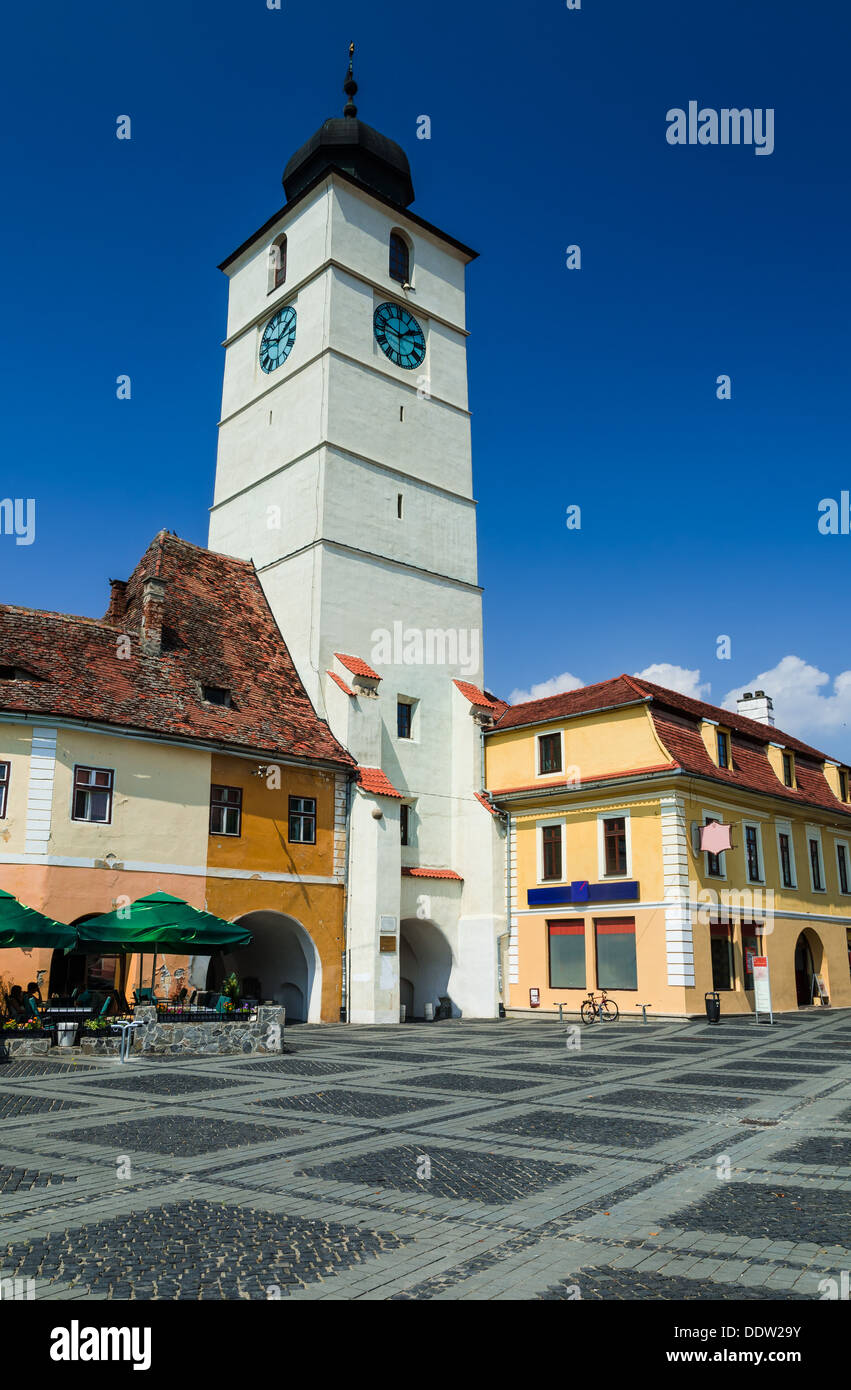 Council Tower, built in 13th century, placed in Large Square. Sibiu ...