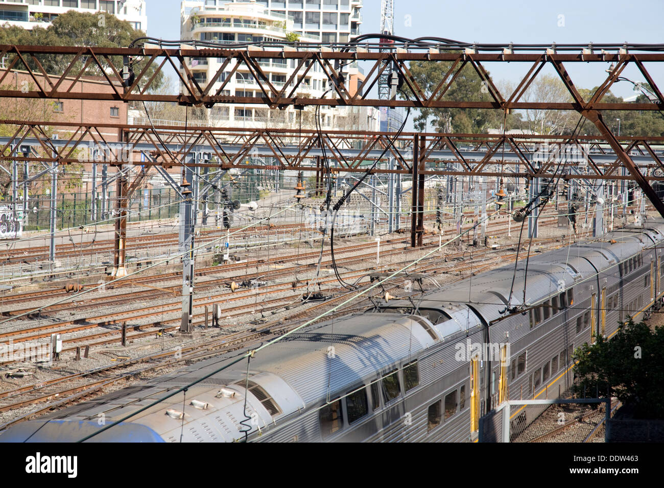 Sydney train on the track approaching Central Station,Sydney,Australia ...
