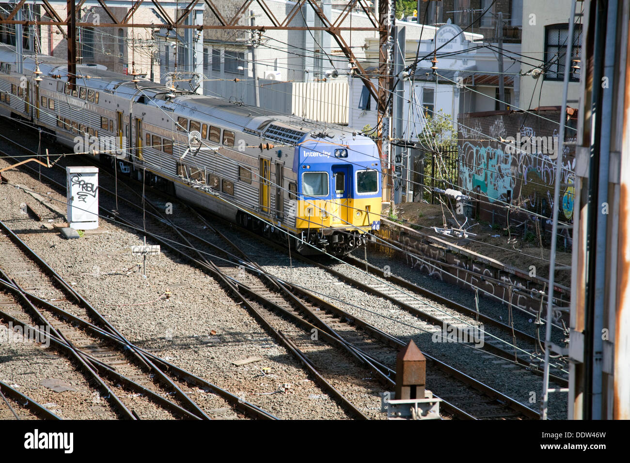 Sydney train on the track approaching Central Station,Sydney,Australia ...