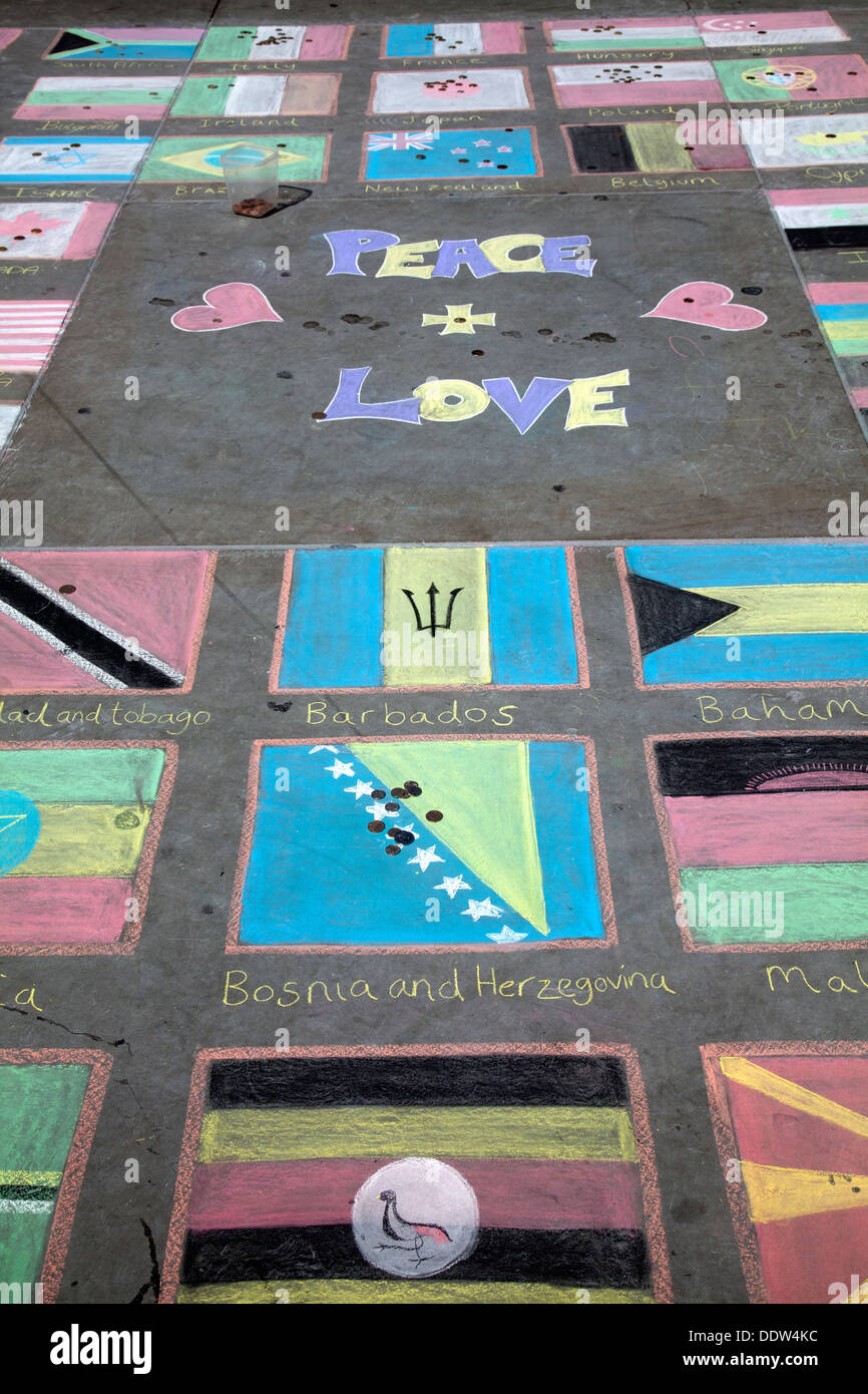 Artists Drawing Flags on Countries on Trafalgar Square for Visitors to ...