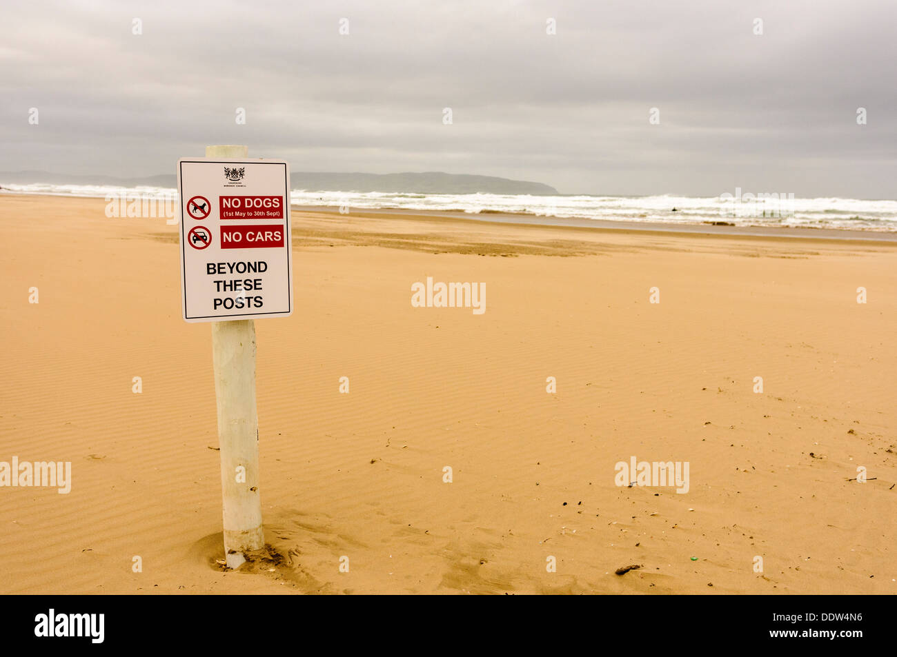Sign on a beach warning that no dogs or cars are permitted beyond this ...