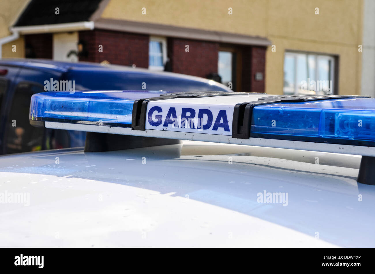 Blue lights on the roof of a Garda Siochana Irish police car Stock ...