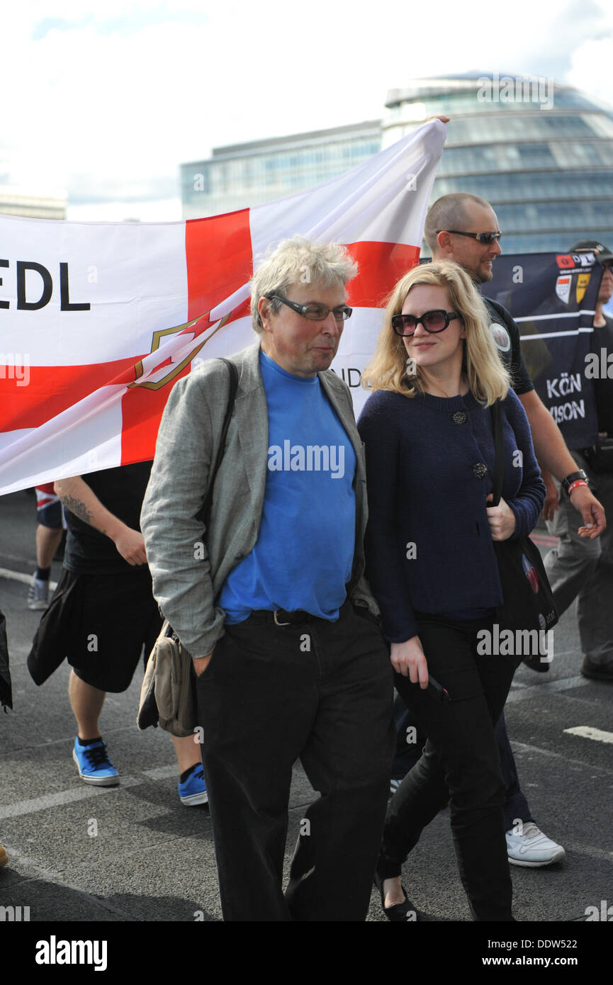 Tower Bridge, London, UK. 7th September2013. Holding flags and banners ...