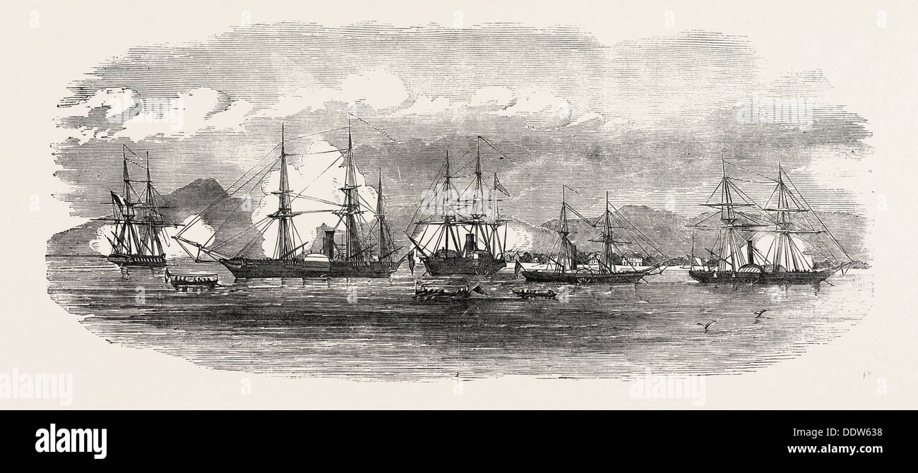 ENGLISH AND FRENCH STEAMERS IN THE HARBOUR OF GONAIVE, HAITI Stock ...