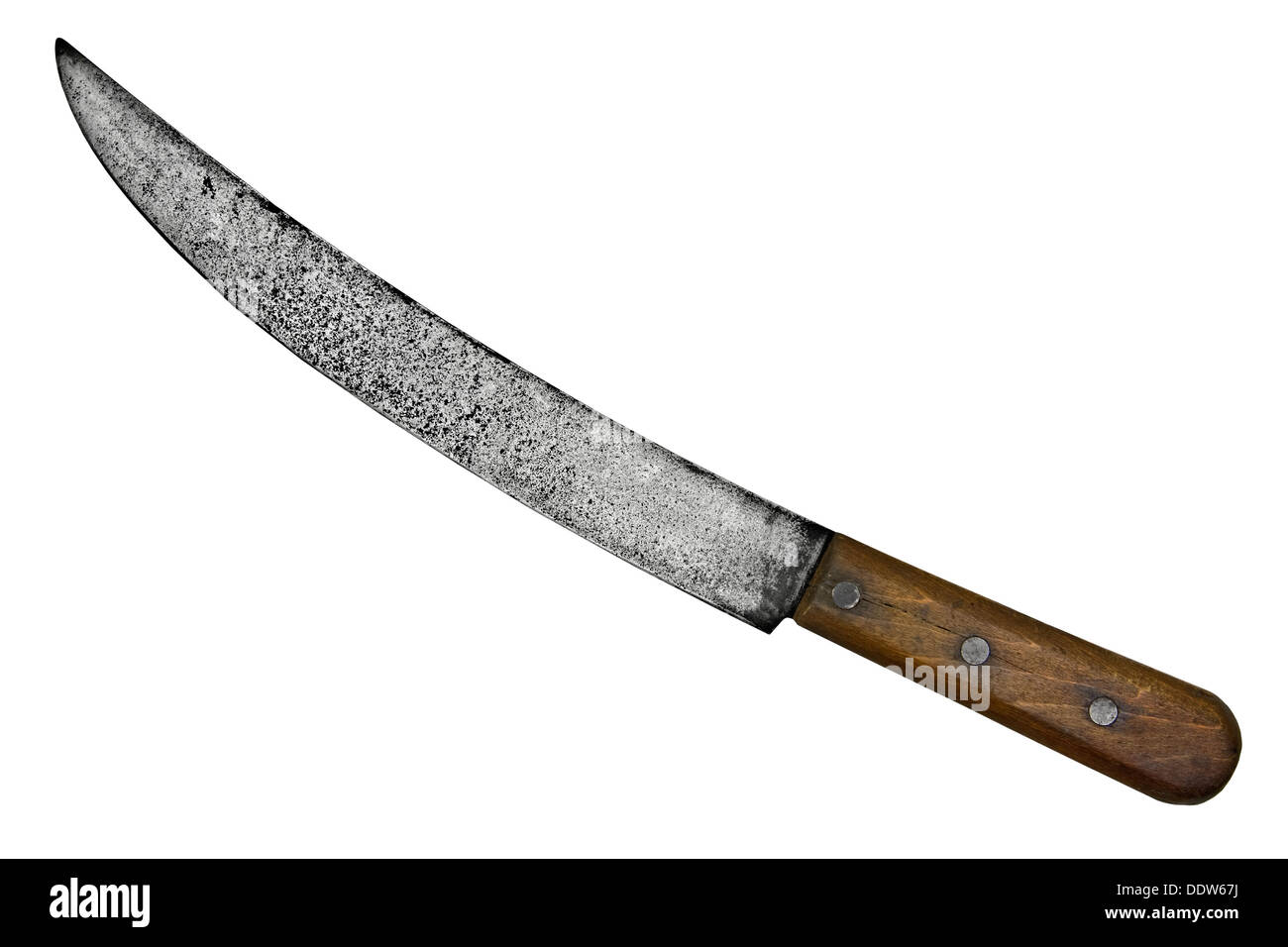 vintage scimitar kitchen knife isolated over white, clipping path Stock ...