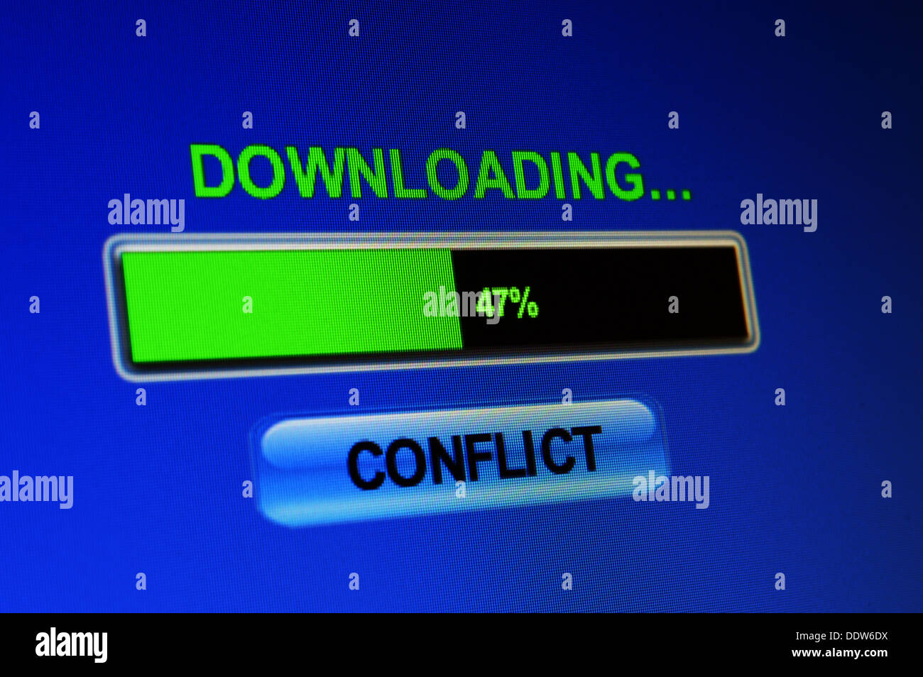 Conflict text on button under downloadng bar Stock Photo - Alamy