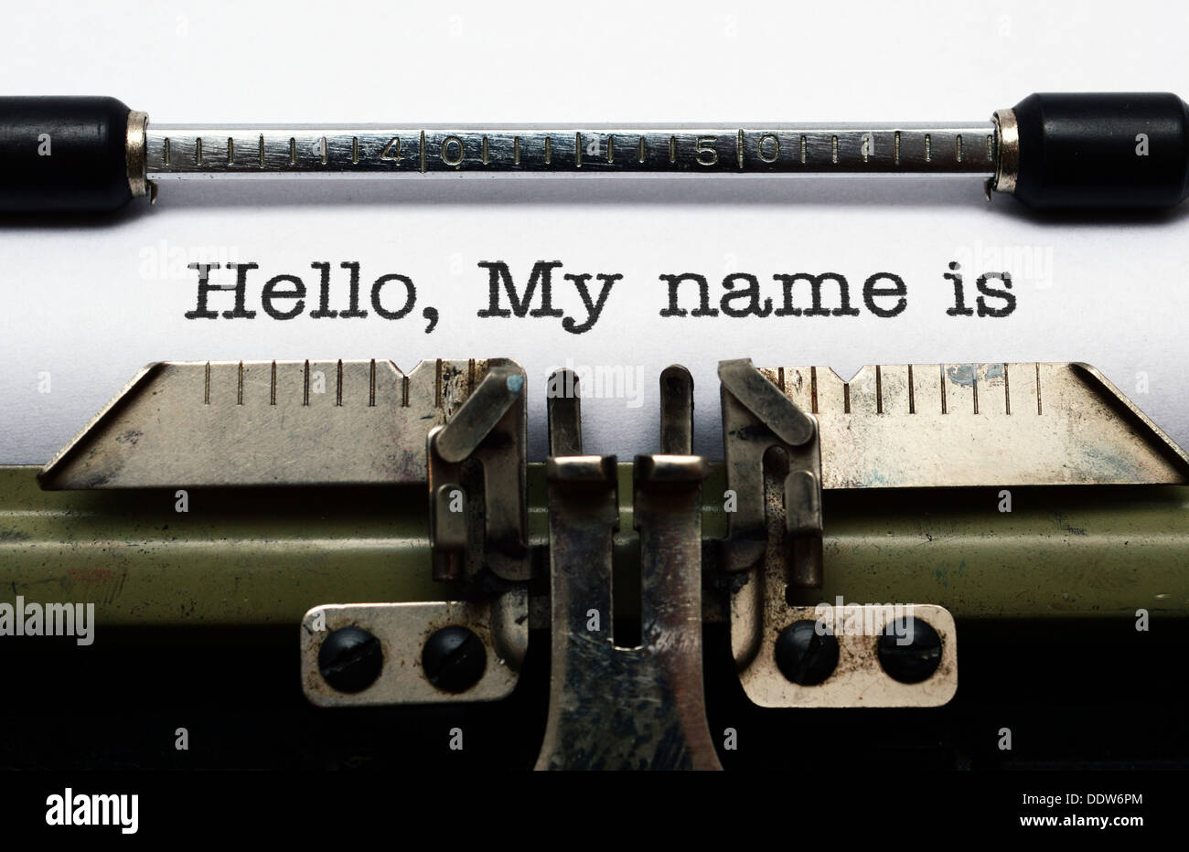 Hello, my name is text on typing machine Stock Photo - Alamy
