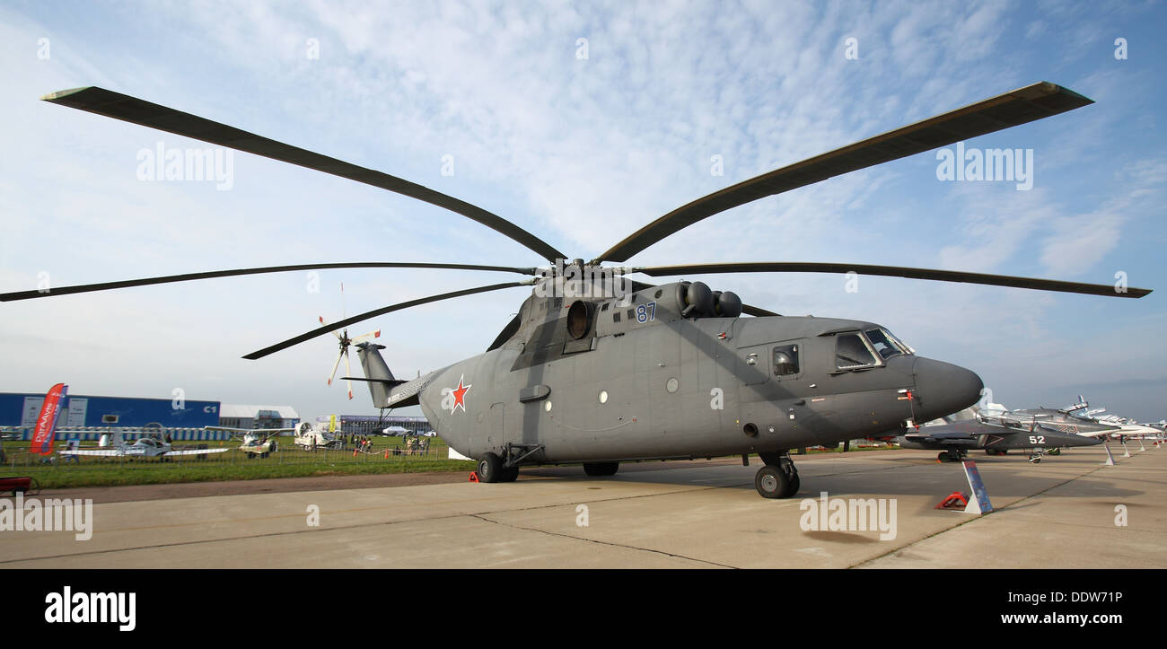 The Mil Mi-26, displayed at the MAKS-2013 airshow in Russia, is the ...