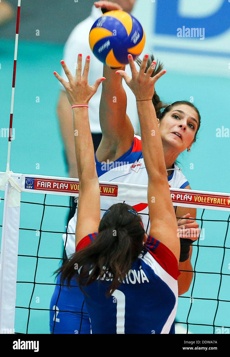 Jovana Brakocevic of Serbia (R) in action against Andrea Kossanyiova (L ...