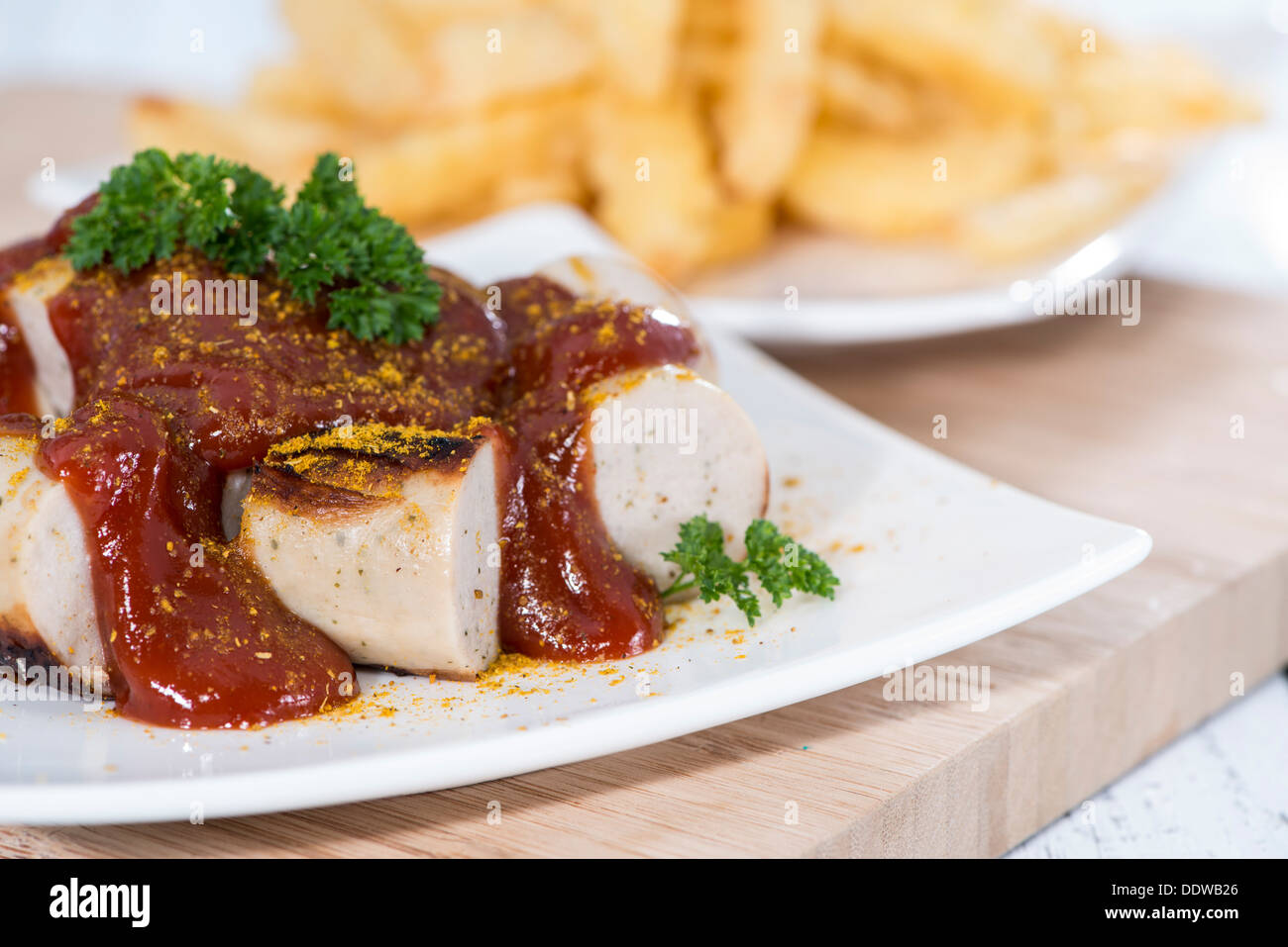 Fresh made German Currywurst (close-up shot Stock Photo - Alamy