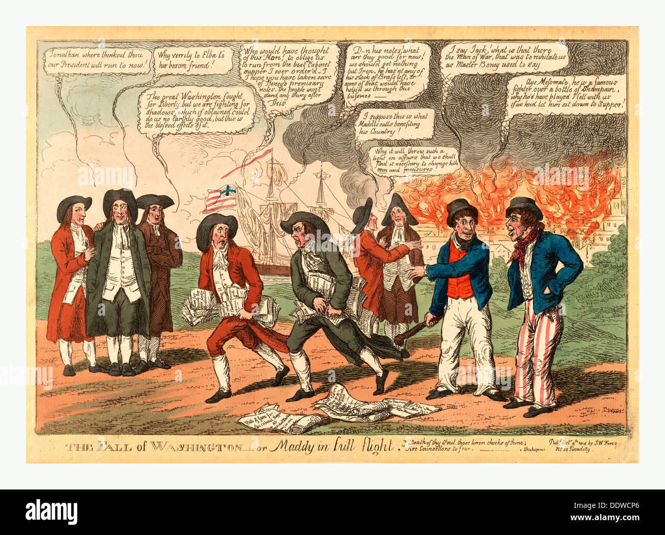 The fall of Washington or Maddy in full flight, Cartoon showing ...
