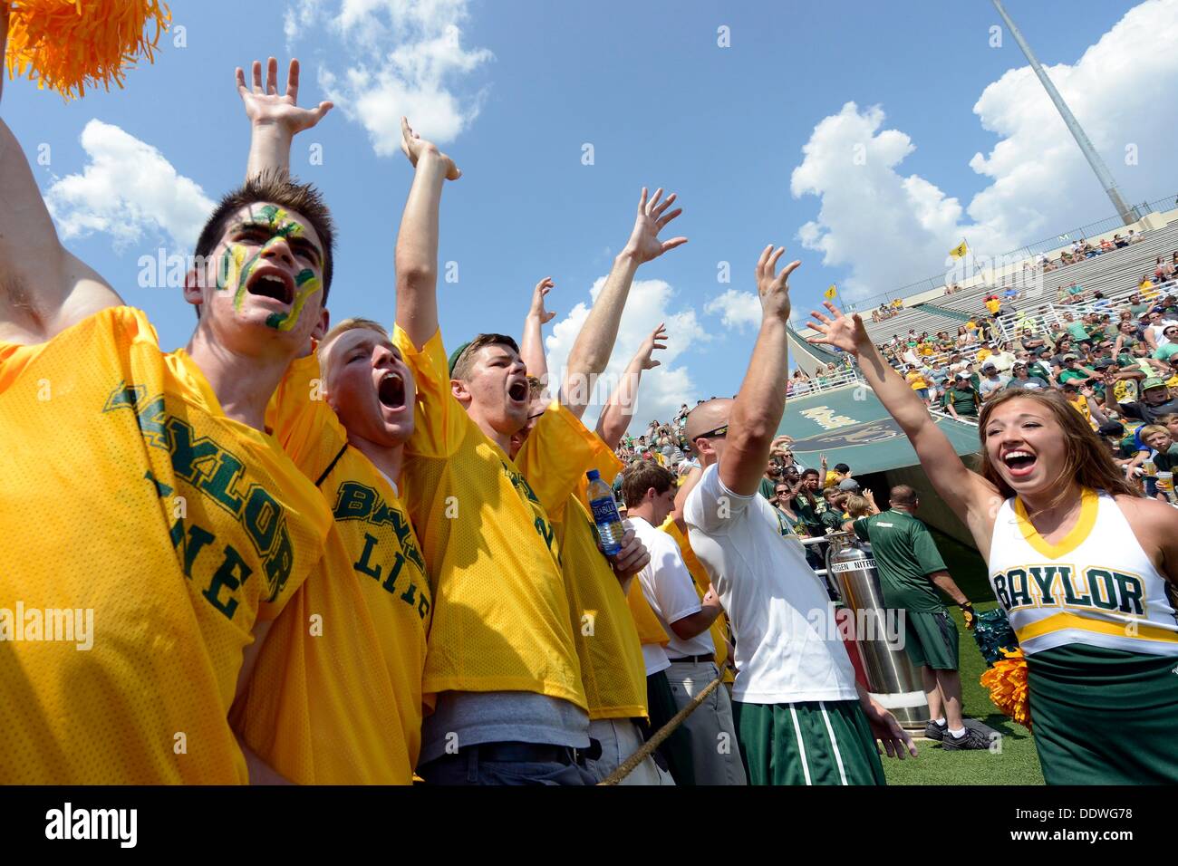 Sept 7, 2013. Fans and a cheerleader of the Baylor Bears in action vs ...