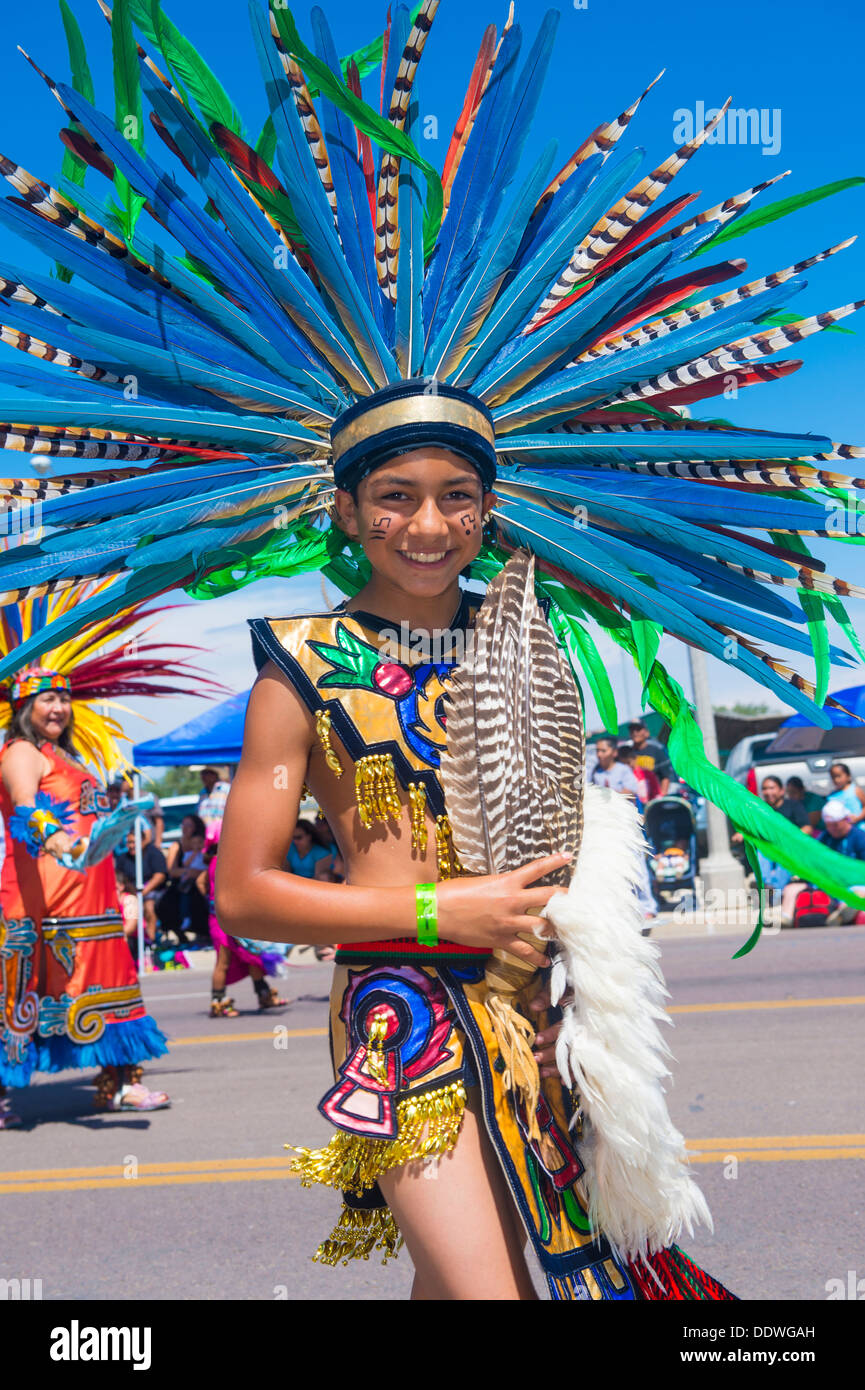 Aztec dancer with traditional costume participates at the 92 annual ...